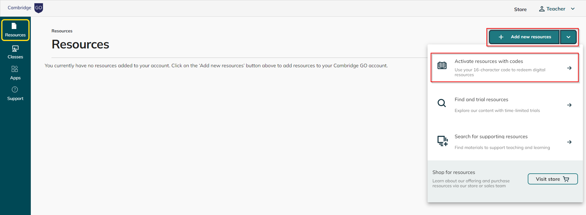 How to activate resources using a code from a book or a card – Cambridge GO