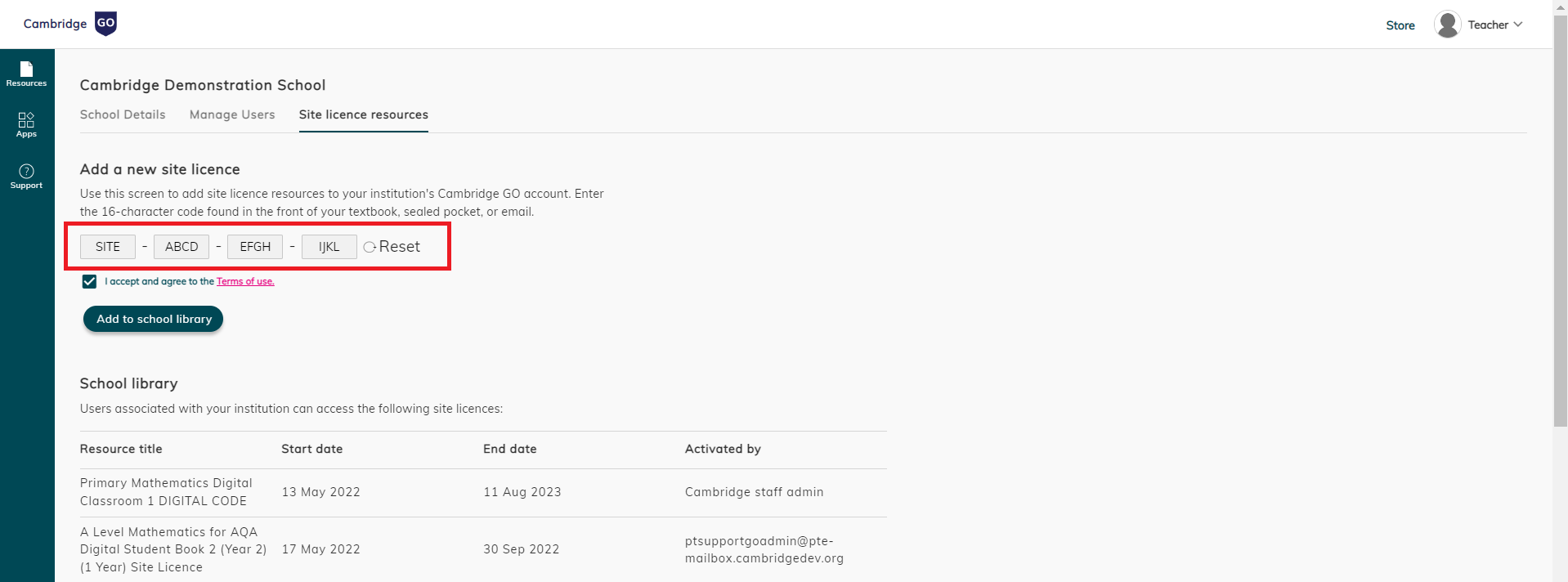 How to use a site licence activation code – Cambridge GO