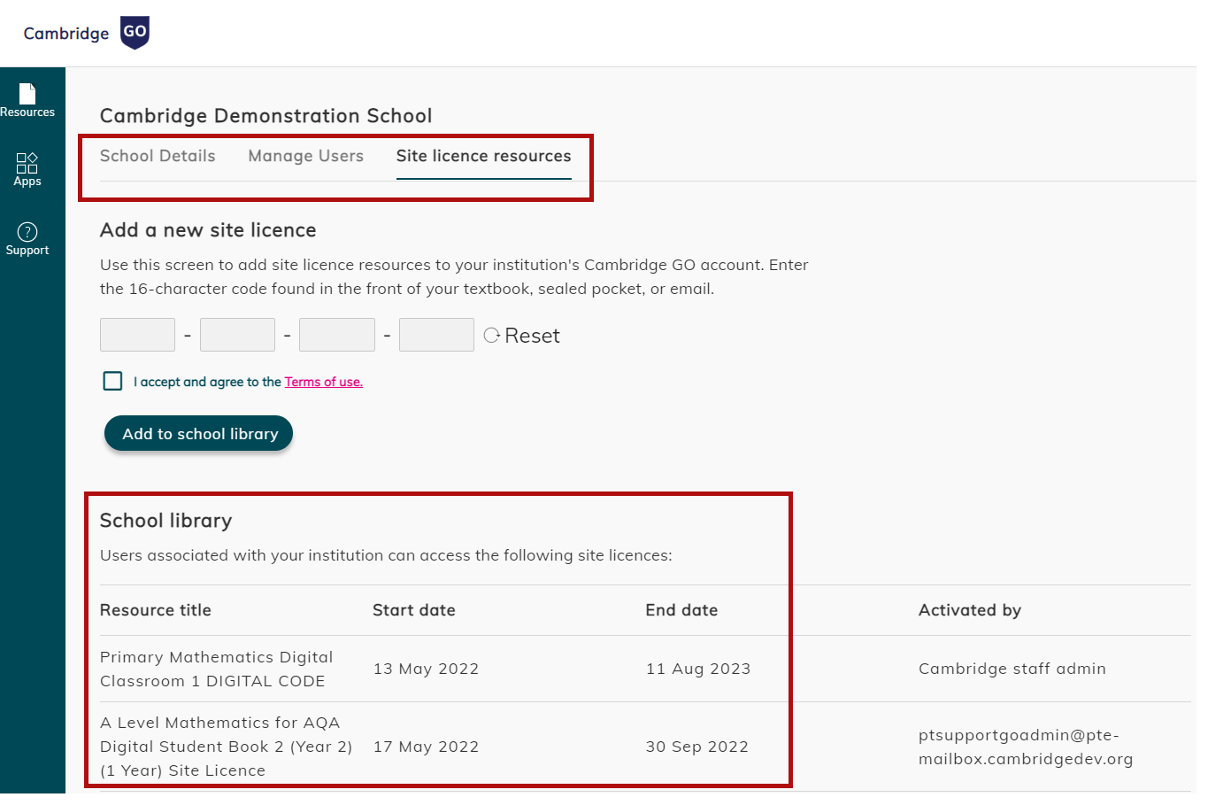 How to use a site licence activation code – Cambridge GO