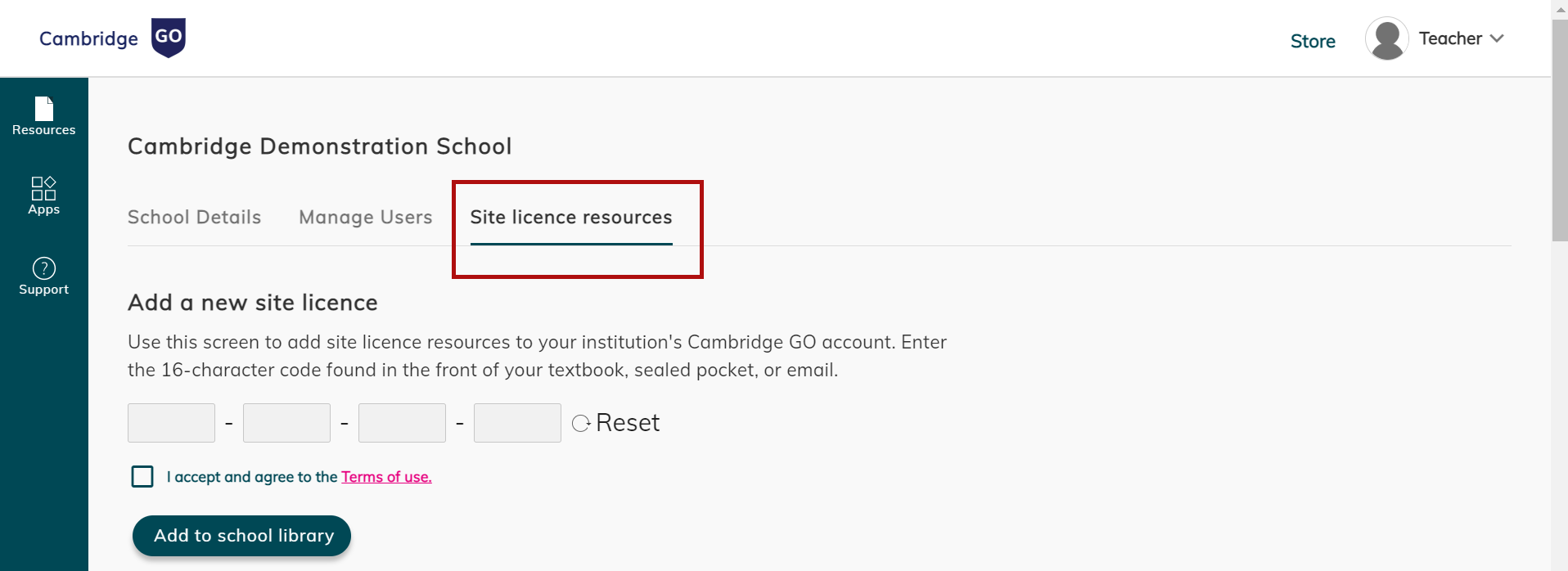 How to use a site licence activation code – Cambridge GO