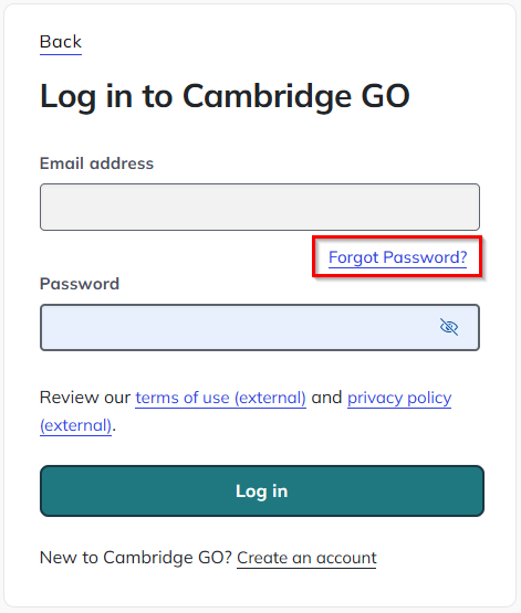 He olvidado mi contraseña. ¿Cómo la restablezco? – Cambridge GO